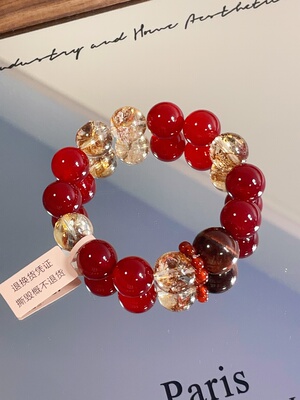 天然红玛瑙金箔系列手链女款单圈手串饰品礼物送女友闺蜜