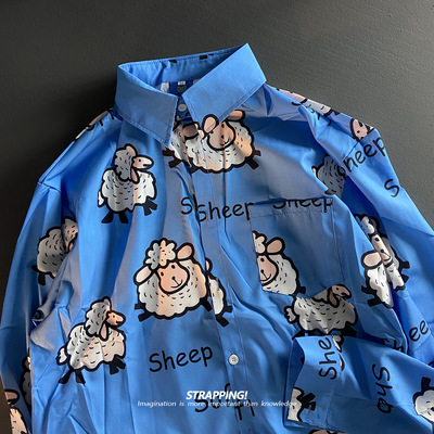 小羔羊美式卡通长袖花衬衫