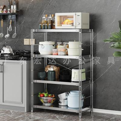不锈钢货架厨房置物架微波炉收纳架落地多层家用锅架客厅储物架子