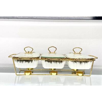 热销双耳三格casserole陶瓷烤盘餐具加热干汤锅3pcs/setbakeware
