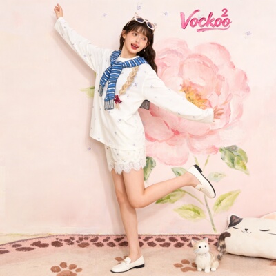 商场同款26春Vockoo百搭宽松趣味手绘绑结印花长袖T恤罩衫T13385S