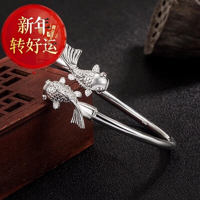 锦鲤上岸银手镯女原创手工S990纯