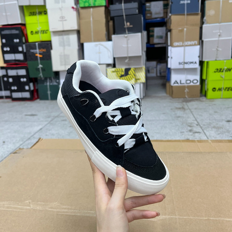 Lady Shoes外贸原单女鞋真皮加帆布面新款时尚圆头休闲平底板鞋