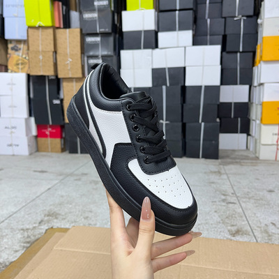 休闲鞋圆头拼色系带单鞋平底板鞋