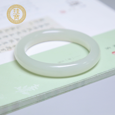 珪宝和田玉晴水宽条手镯女款57mm