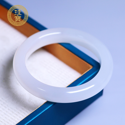 珪宝和田玉藕粉宽条手镯55.3mm女