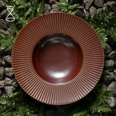 DXC复古条纹陶瓷草帽盘