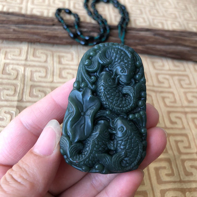 嫣芝美玉和田玉玉坠鱼项链挂件