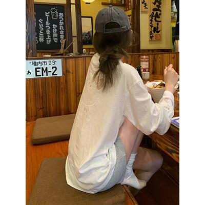 白色Kitty猫防晒长袖T恤女春季