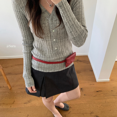 SARA-韩系简约V领针织衫K2365