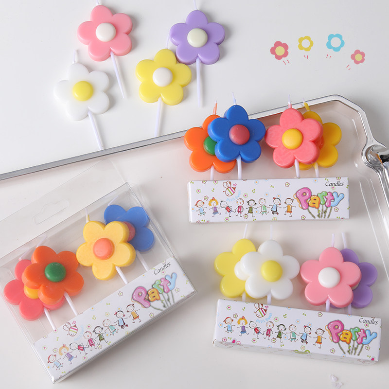 韩国ins风彩色小花蜡烛 可爱五瓣花笑脸小花蜡烛生日蛋糕蜡烛插件