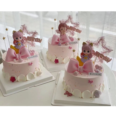 ins风梦幻珍珠网纱happy生日蛋糕