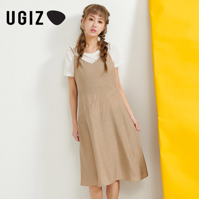 UGIZ夏季新款韩版女装纯色时尚百搭中长款吊带连衣裙女UBOC610-5_虎窝淘