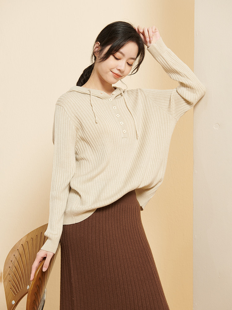 UGIZ商场同款2022冬季新品韩版女装简约气质连帽针织衫女UDWF813_虎窝淘