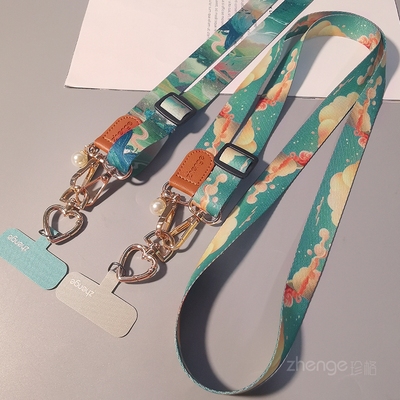 双域彩绘手机挂绳斜挎可调节挂脖不勒宽版长款户外旅游登山出手机壳挂链女包包小蜜蜂相机侧背印花布肩带绳新