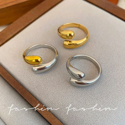 高亮金属开口戒指轻奢水滴形ins小众潮食指指环时尚潮人网红介子