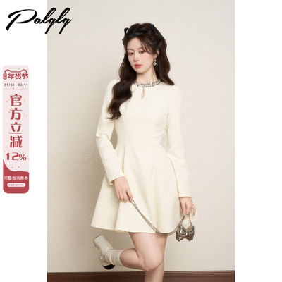 亮片杏色法式连衣裙秋冬2025新款