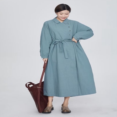 紫布语2026春季新款甜美文艺复古大码单排扣中长款风衣外套ZBY915