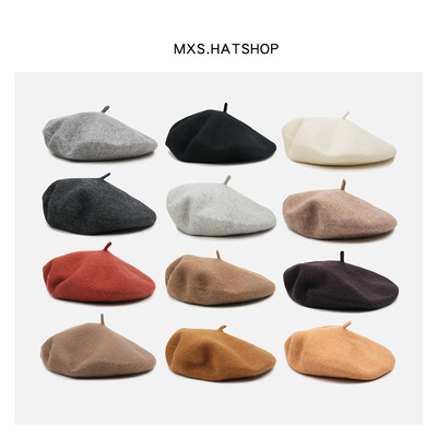 秋冬温暖配色羊毛呢贝雷帽