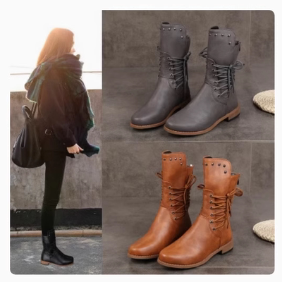 欧美时尚大码短筒女靴圆头马丁靴