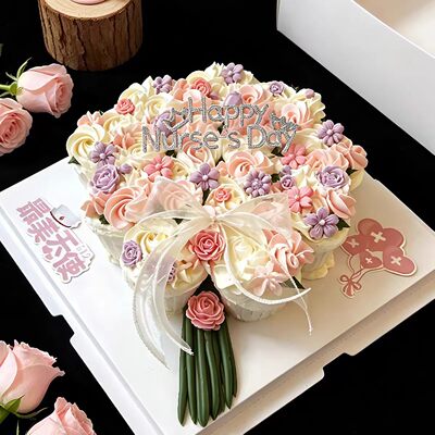 护士节花束造型纸杯蛋糕装饰Happy Nurse's Day唯美水钻插件摆件