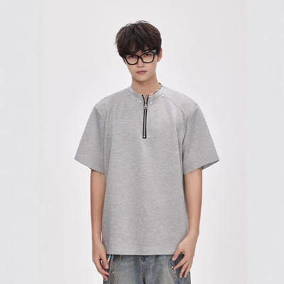 克空气层半拉链短袖恤男夏美式潮牌宽松正肩半袖体恤T恤免烫处理