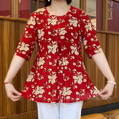 大码中老年妈妈夏季中袖T恤