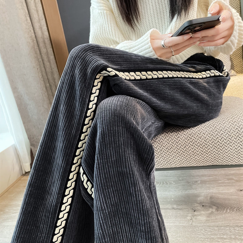 欧棉绒秋冬大码胖MM保暖阔腿裤女2026新款高腰加绒加厚直筒休闲裤