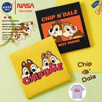 奇奇蒂蒂儿童短袖t恤2025夏装新款卡通花栗鼠女童纯棉亲子装衣服