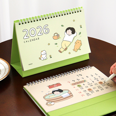 【韩国原装进口正品】Indigo小清新2026年双面横款台历桌面日程本