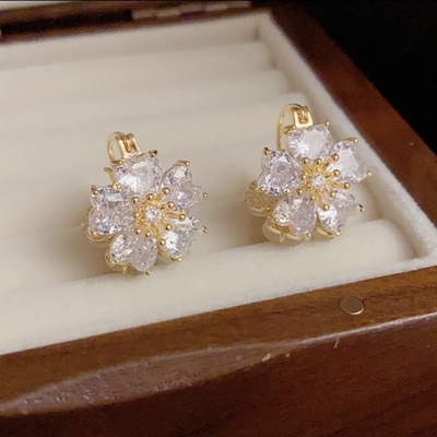 双生花荷塘月色花朵双面佩戴耳环