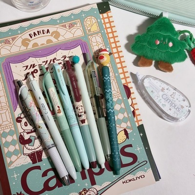 圣诞日本KOKUYO国誉OB1TOY按动熊猫中性笔薄巧系黑色刷题速干水笔