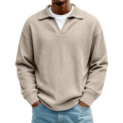2026 Autumn Collar Knitted Shirt Business Waffle Polo Shirt
