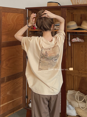 jmwomen卡其色圆领印花短袖t恤