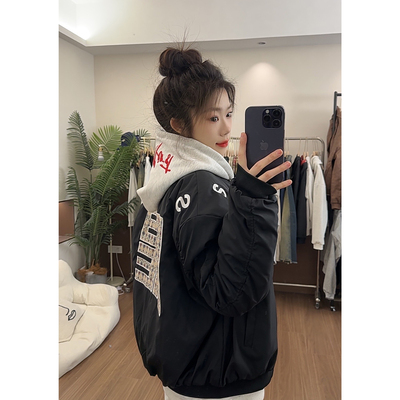 HandSeven潮牌时尚2024新款男女款美式刺绣ins风百搭韩版棉服外套