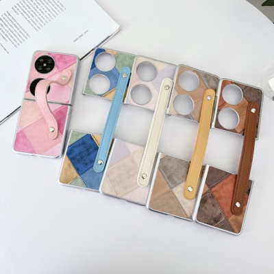 拼色格纹手腕带手机壳