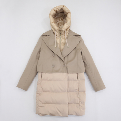 PEACHY温暖色调米橘渐变客供毛呢拼接温暖复杂做工25秋冬羽绒服