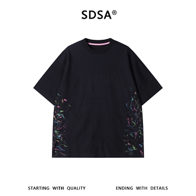 SDSA男装2026新款美式复古t恤重磅棉宽松彩线印花肌理设计感短袖