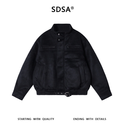 SDSA男士秋冬新款痞帅男装潮牌美式纯色拉链立领夹克外套百搭时尚