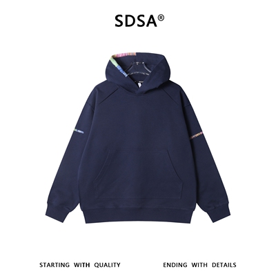 SDSA男士秋冬新款痞帅男装潮牌彩色缝线简约连帽卫衣百搭时尚上衣