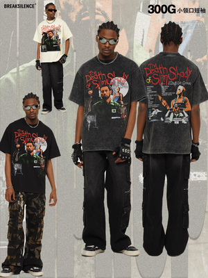 美式复古嘻哈EMINEM印花短袖T恤男街头潮流宽松重磅纯棉百搭半袖