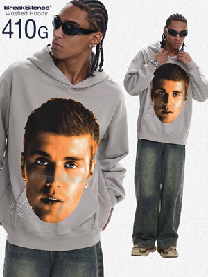 美式潮牌Justin Bieber数码直喷水洗重磅oversize宽松连帽卫衣男