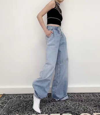 Unravel Project超高腰显瘦牛仔裤女宽松阔腿裤拖地裤2023秋冬浅