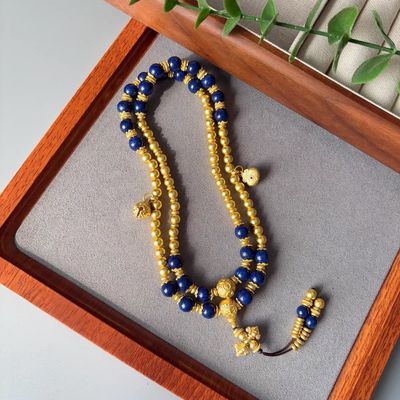 老铺同款新中式青金圆珠项链大气佛珠念珠毛衣链多戴手串国风配饰