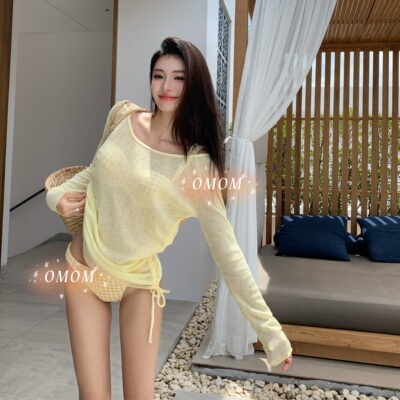 2026年新款少女格子bikini三件套显白学生泳衣泡温泉海岛度假0088