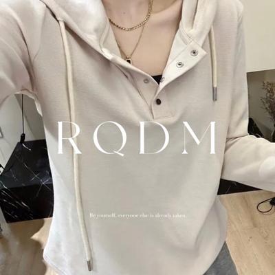 显瘦小排扣韩版长袖连帽抽绳卫衣