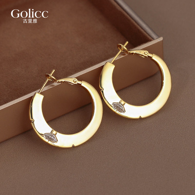 金色锆石大圈圈耳环高级感耳饰