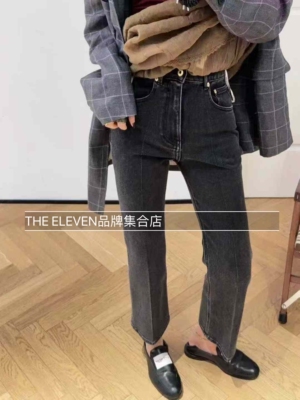 设计师款复古弹力牛仔高腰微喇八九分中裤女26SS春夏新款休闲裤