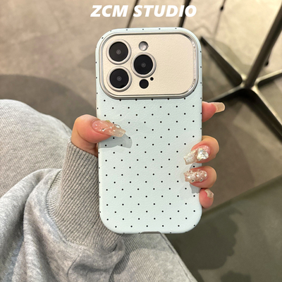 小众ins风蓝色波点适用16苹果17ProMax手机壳iPhone14全包12新款软13Promax复古小清新保护套15promax女简约