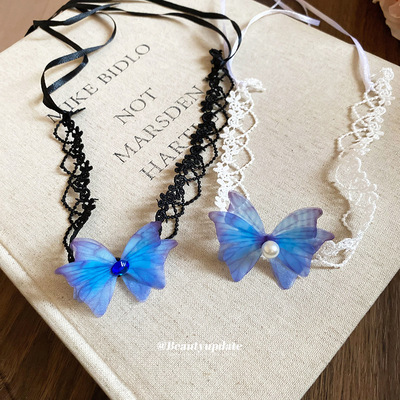 女森系超仙短款蕾丝锁骨链颈带蝴蝶手工项链性感美颈配饰脖子饰品